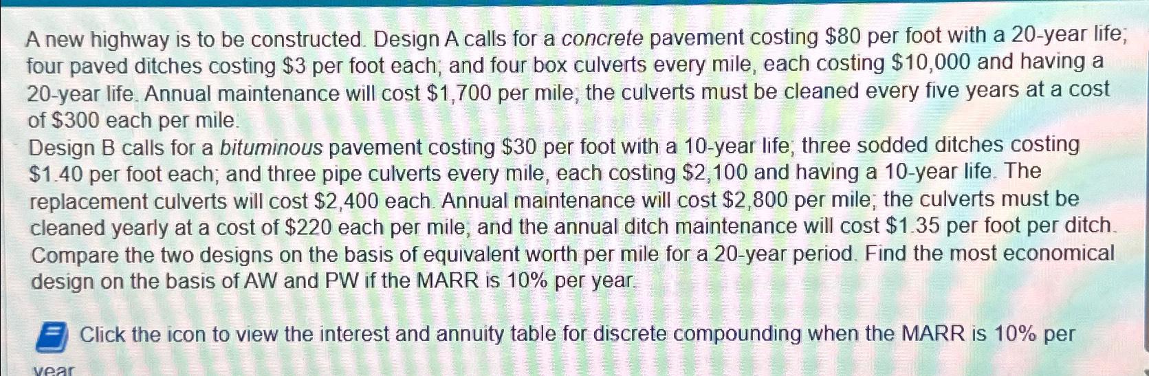 Solved A new highway is to be constructed. Design A calls | Chegg.com