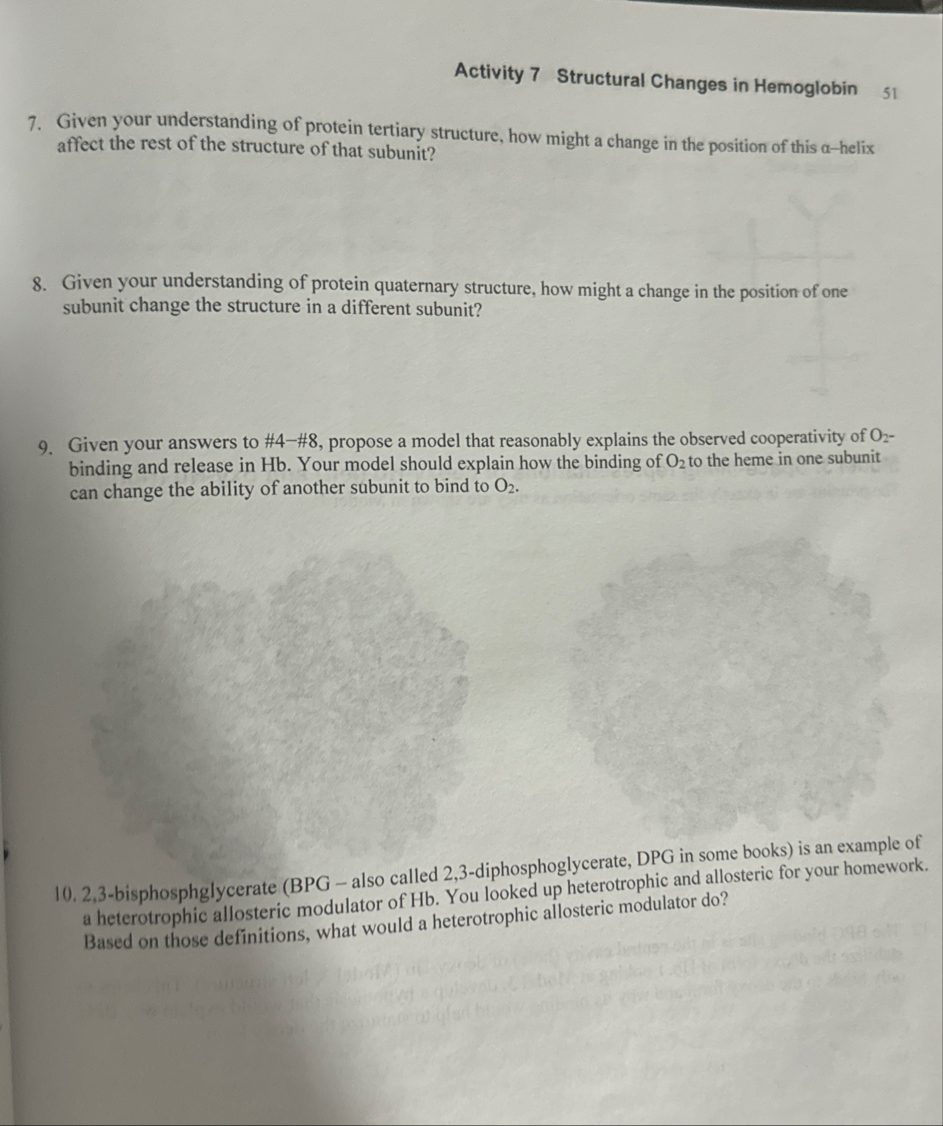 Solved Activity 7 ﻿Structural Changes in Hemoglobin517. | Chegg.com