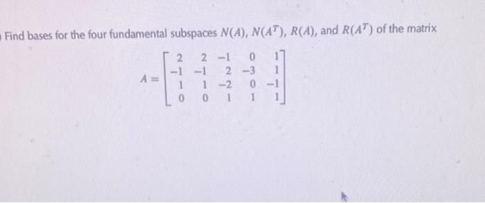 Solved Find bases for the four fundamental subspaces | Chegg.com