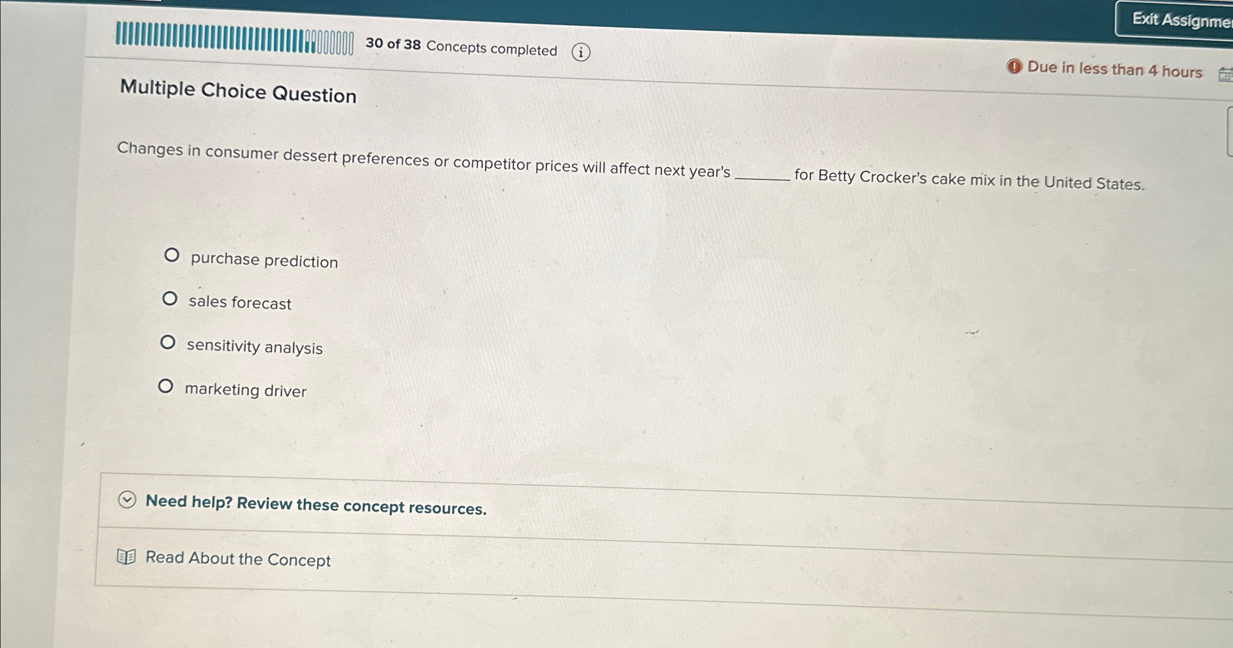 Solved 30 ﻿of 38 ﻿Concepts completedDue in less than 4 | Chegg.com