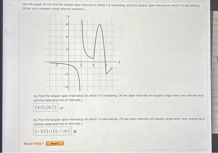 Solved Use the graph of f to find the largest open interval | Chegg.com
