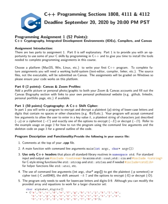 Solved C++ Programming Sections 1808, 4111 & 4112 Deadline | Chegg.com