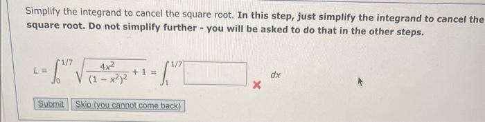Solved Simplify the integrand to cancel the square root. In | Chegg.com