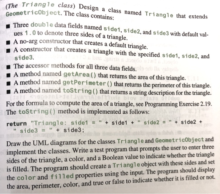 The Triangle class) Design a class named Triangle | Chegg.com