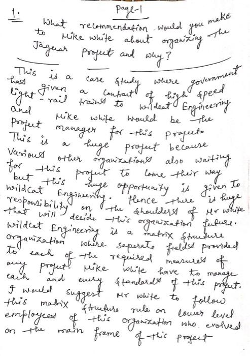 Solved 1. What recommendation would you make to Mike white | Chegg.com