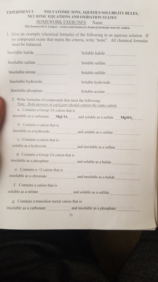 Solved EXPERIMENTS POLYATOMIC IONS, AQUEOUS SOLUBILITY | Chegg.com