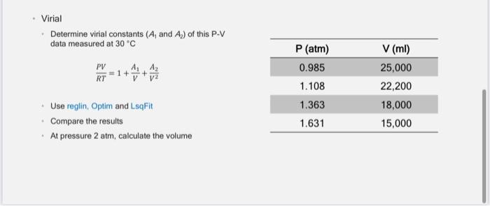 Virial - Determine virial constants (A1 and A2) of | Chegg.com