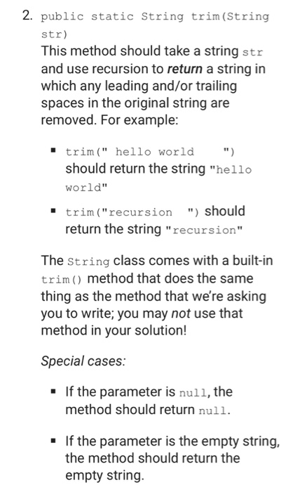 Solved 2. public static String trim (String str) This method | Chegg.com