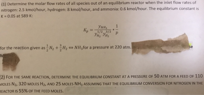 Solved (1) Determine the molar flow rates of all species out | Chegg.com