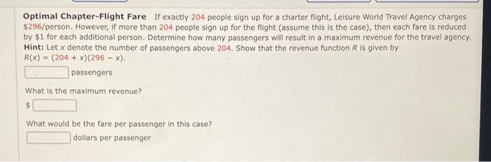 Solved Optimal Chapter-Flight Fare If exactly 204 people | Chegg.com
