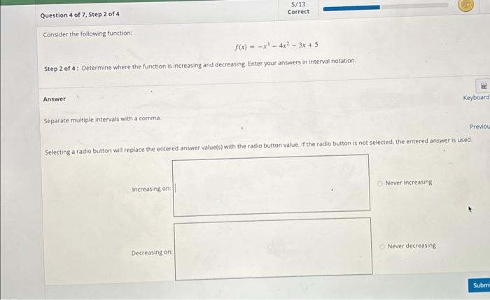 Solved Consider the following function: f(x)=−x3−4x2−3x+5 | Chegg.com