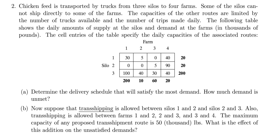 Solved 2. Chicken feed is transported by trucks from three | Chegg.com