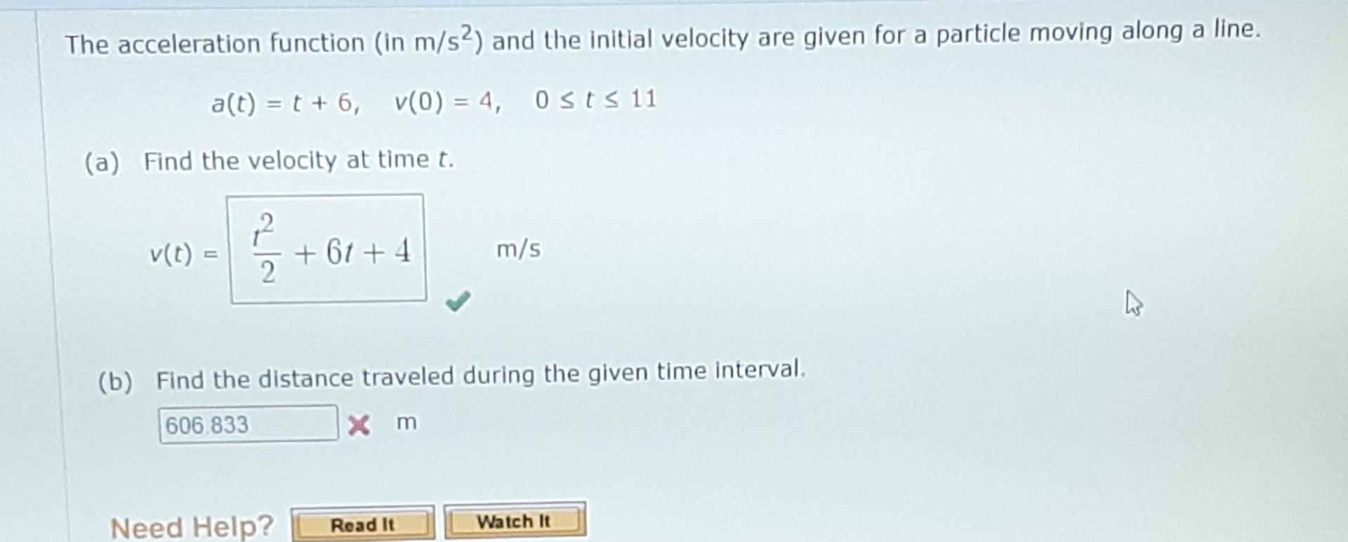 Solved The acceleration function (in m/s2) and the initial | Chegg.com