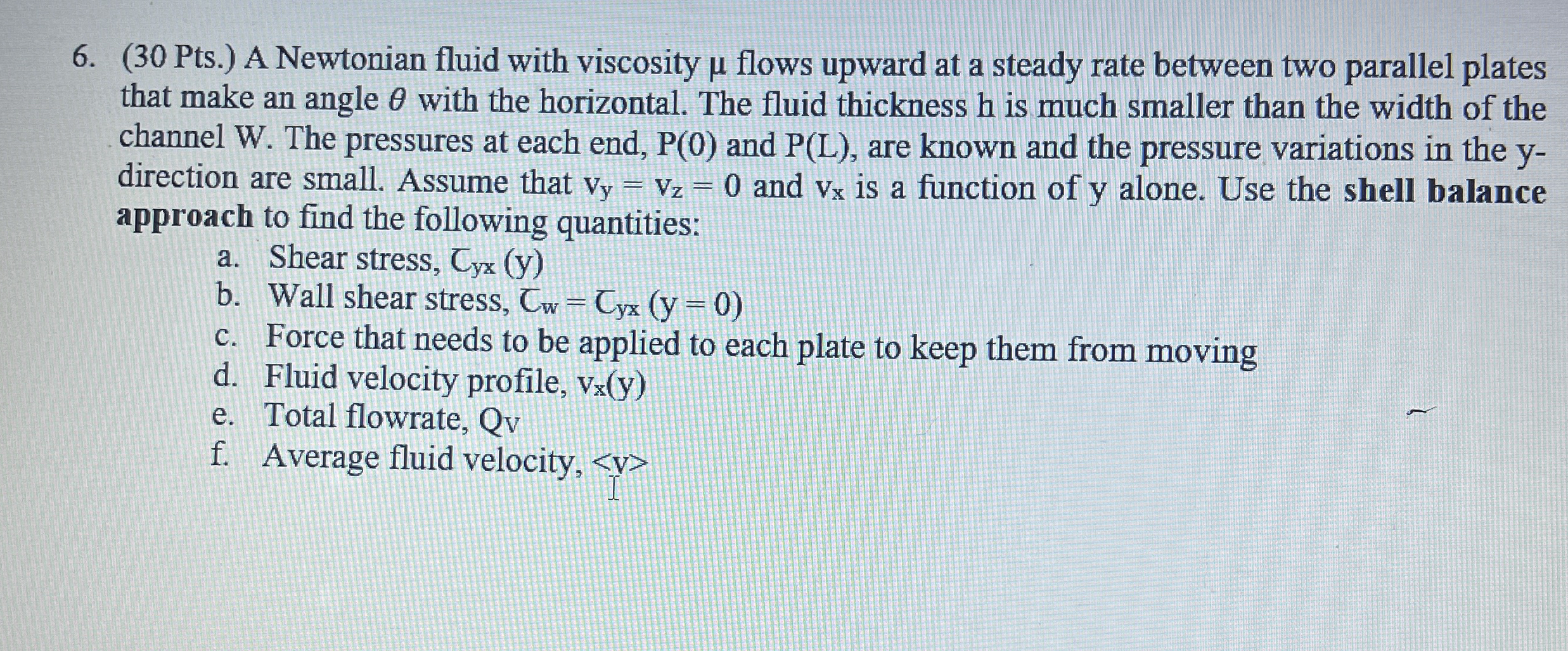 Solved (30 ﻿Pts.) ﻿A Newtonian fluid with viscosity μ ﻿flows | Chegg.com