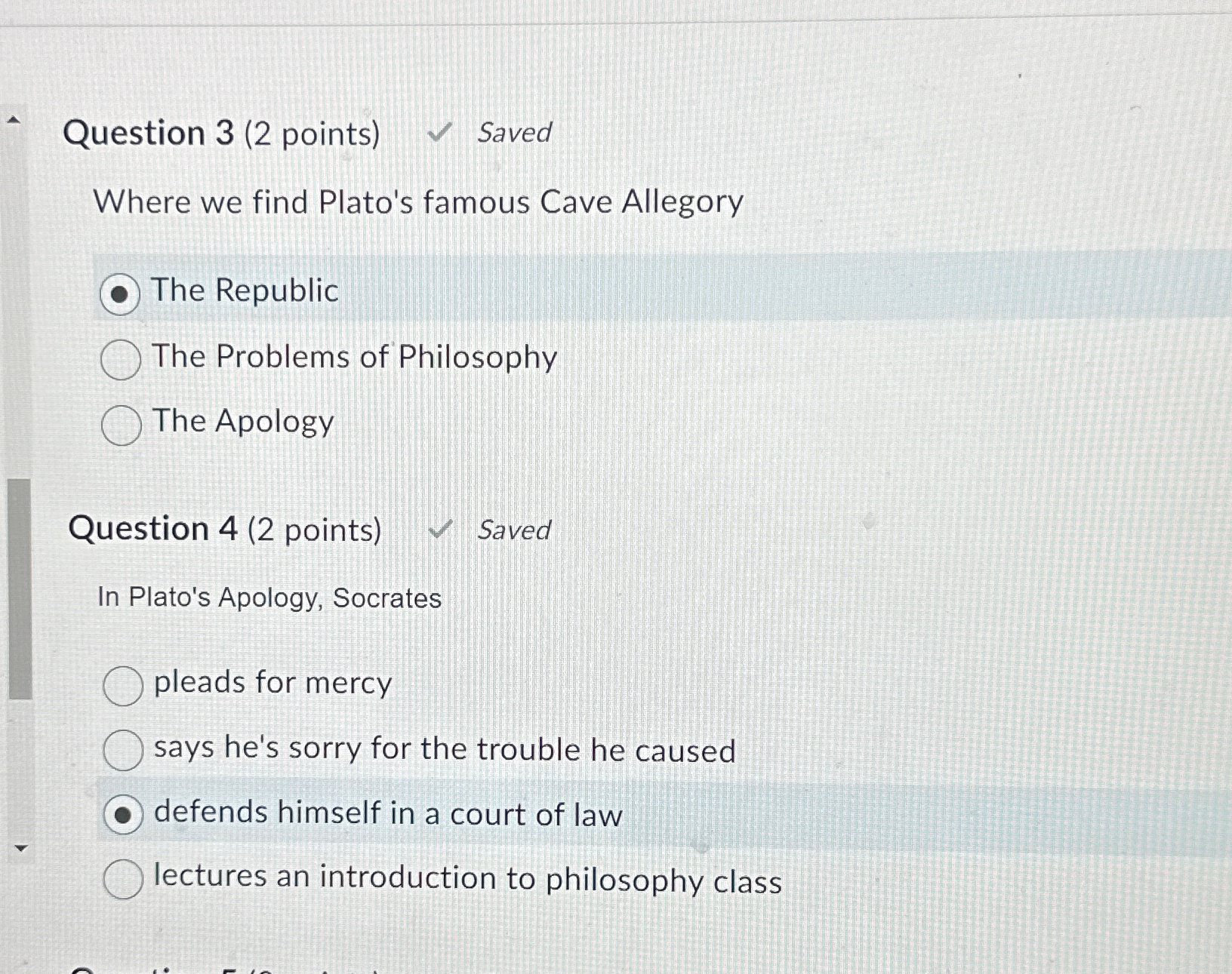 Solved Question 3 (2 ﻿points) ﻿SavedWhere we find Plato's | Chegg.com