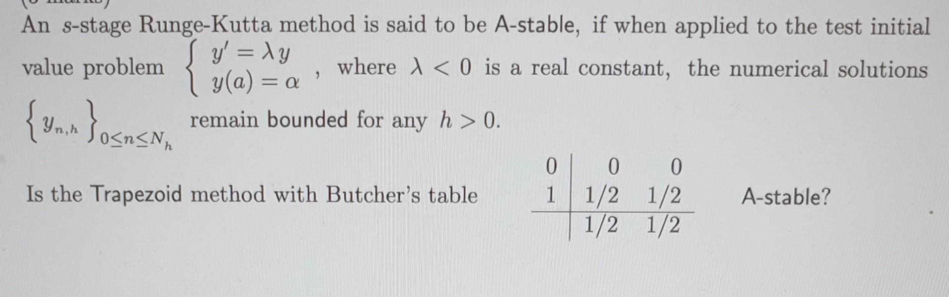 Solved An s-stage Runge-Kutta method is said to be A-stable, | Chegg.com