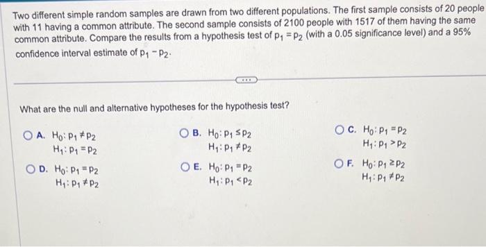 Solved Two different simple random samples are drawn from | Chegg.com