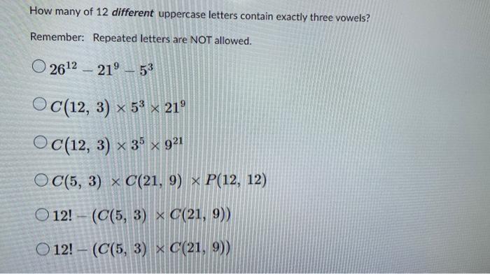 Solved How many of 12 different uppercase letters contain | Chegg.com
