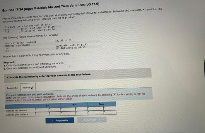 Solved Exercise 17-34 (Algo) Materials Mix and Yield | Chegg.com