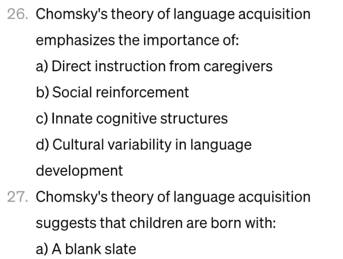 Solved Chomsky's theory of language acquisition emphasizes | Chegg.com