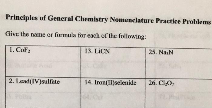 Solved Principles of General Chemistry Nomenclature Practice | Chegg.com