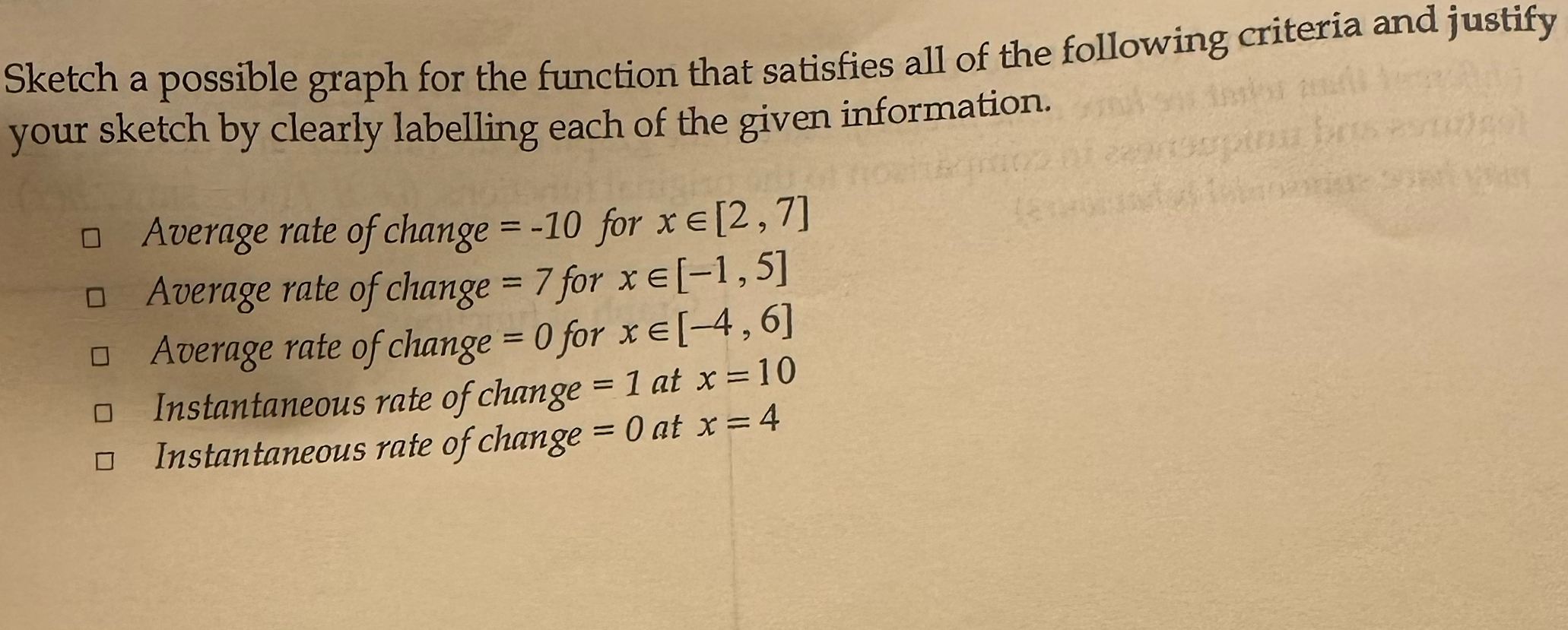 Solved Sketch a possible graph for the function that | Chegg.com