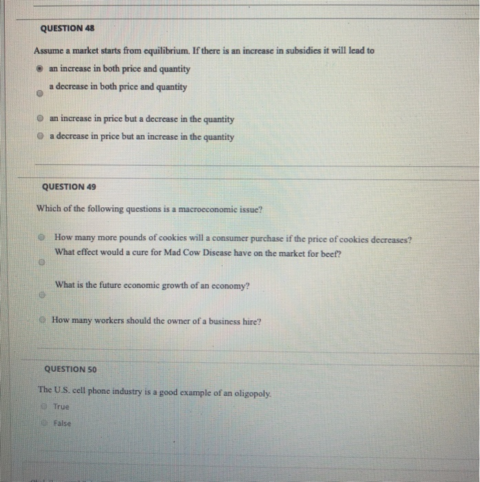 Solved QUESTION 48 Assume a market starts from equilibrium. | Chegg.com