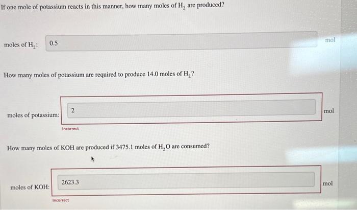 Solved Potassium metal reacts with water according to the | Chegg.com