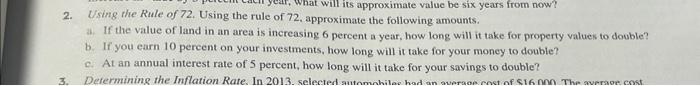 Solved 2. Using the Rule of 72 . Using the rule of 72 , | Chegg.com