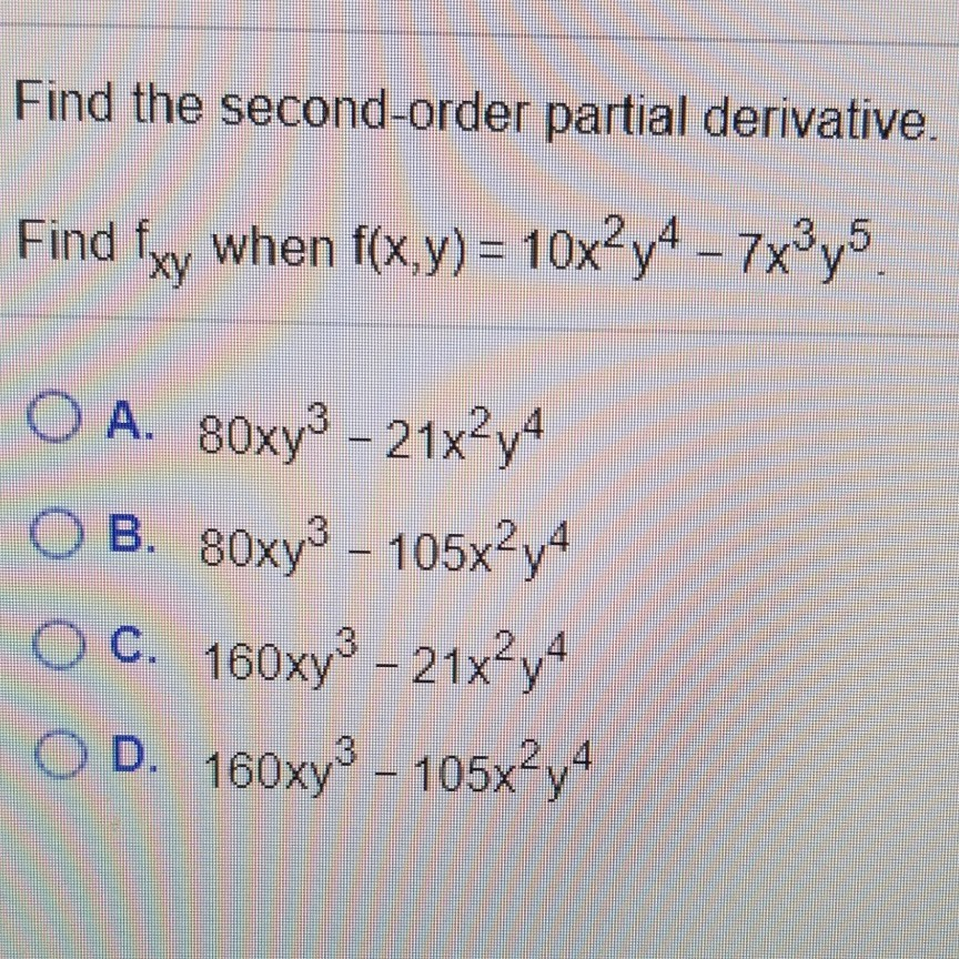 Solved Find the second-order partial derivative. Find fxy | Chegg.com