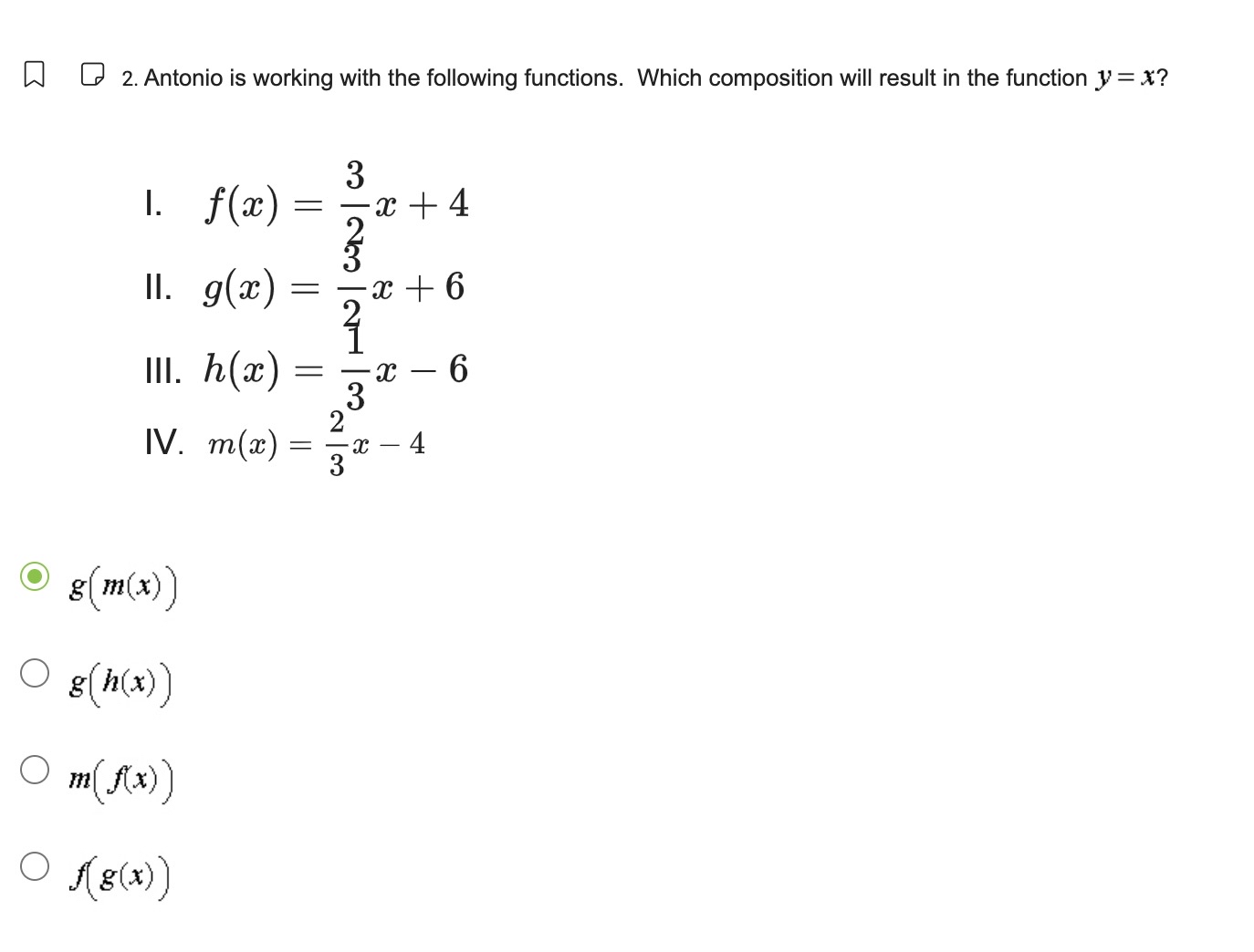 Solved Antonio is working with the following functions. | Chegg.com