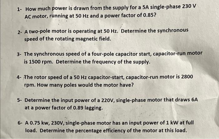 Solved 1- How much power is drawn from the supply for a 5 A | Chegg.com