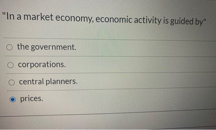 Solved "In a market economy, economic activity is guided by" | Chegg.com