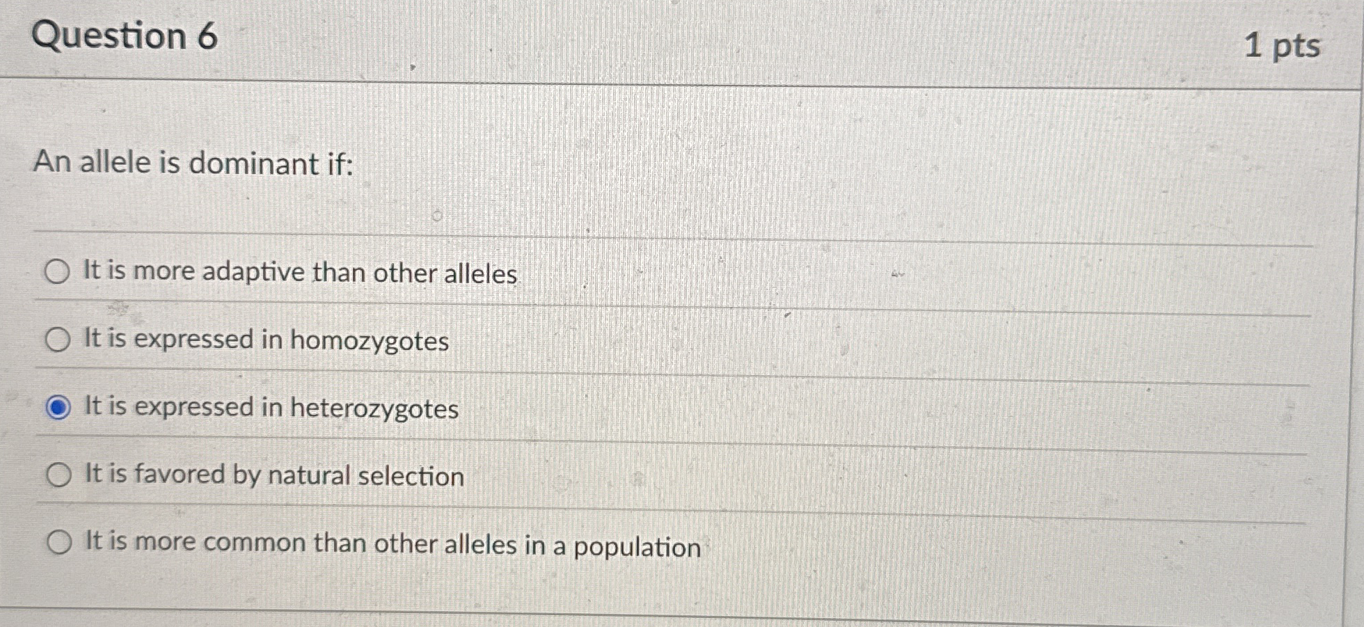 Solved Question 61 ﻿ptsAn allele is dominant if:It is more | Chegg.com