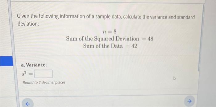 Solved Given the following information of a sample data, | Chegg.com