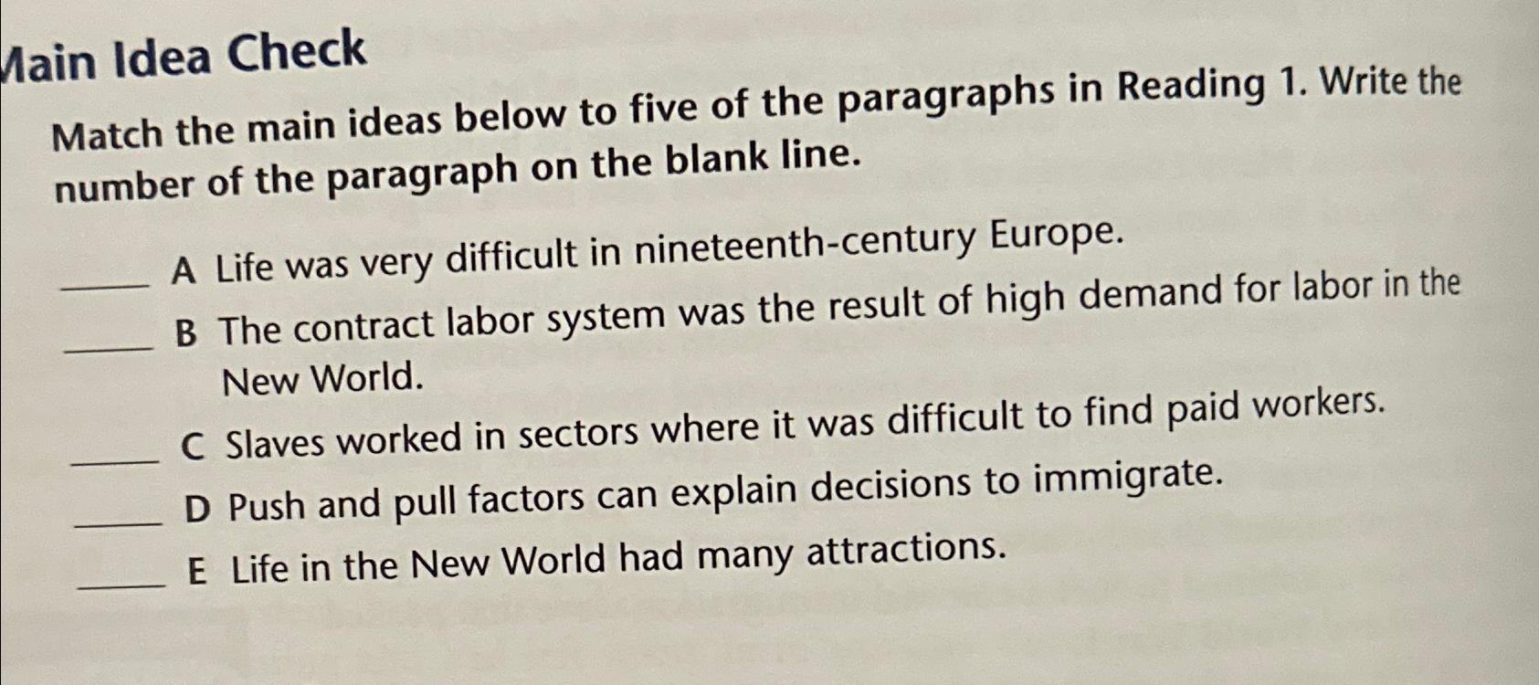 Solved Main Idea CheckMatch the main ideas below to five of | Chegg.com