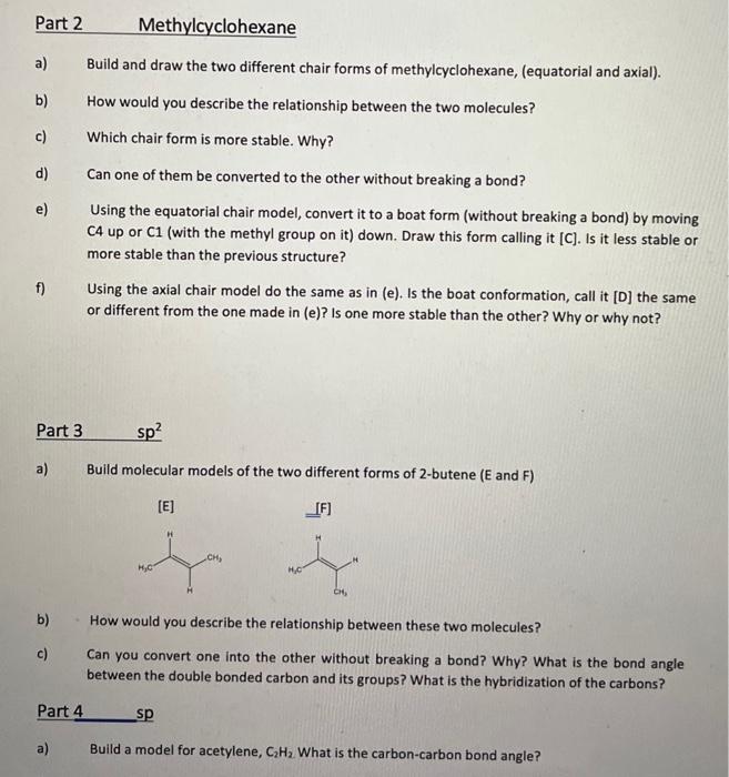 Solved Part 1 sp3 a) Build a model of methane. (CH4). | Chegg.com