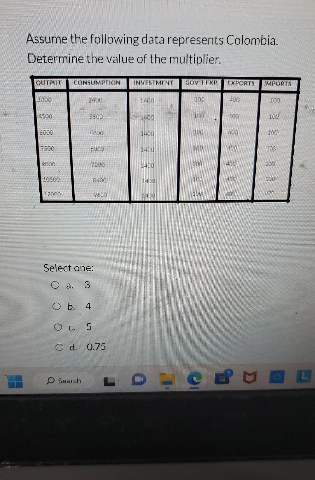 Solved Assume the following data represents Colombia. | Chegg.com