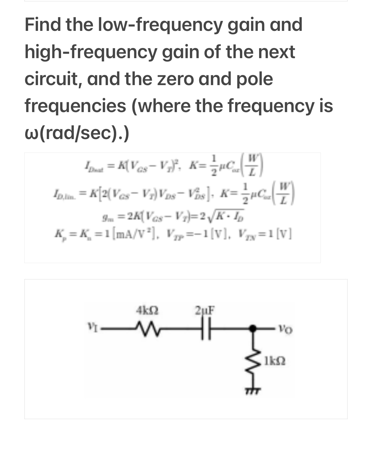 Solved Find the low-frequency gain and high-frequency gain | Chegg.com