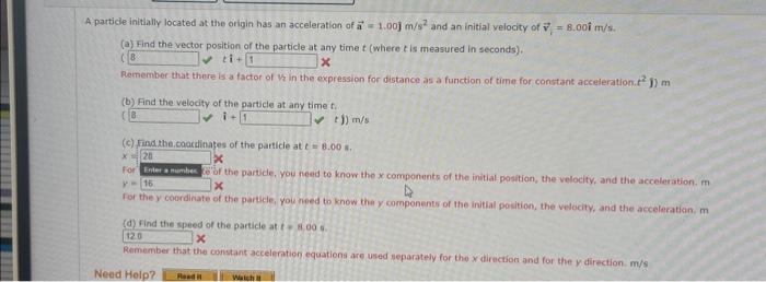 Solved particle initially located at the origin has an | Chegg.com
