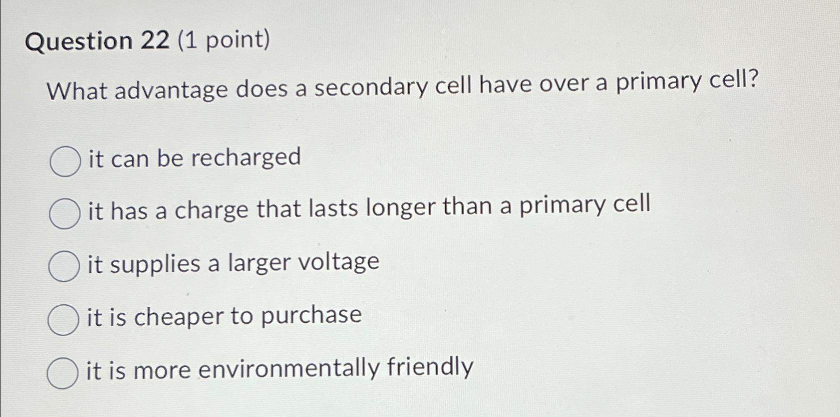 Solved Question 22 (1 ﻿point)What advantage does a secondary | Chegg.com