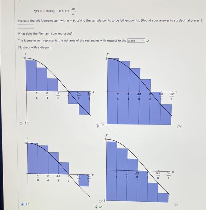 Solved f(x)=3cos(x),0≤x≤43π evaluate the left Rlemann sum | Chegg.com