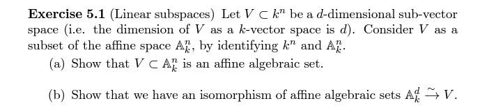 Solved Exercise 5.1 (Linear subspaces) Let V c kbe a | Chegg.com