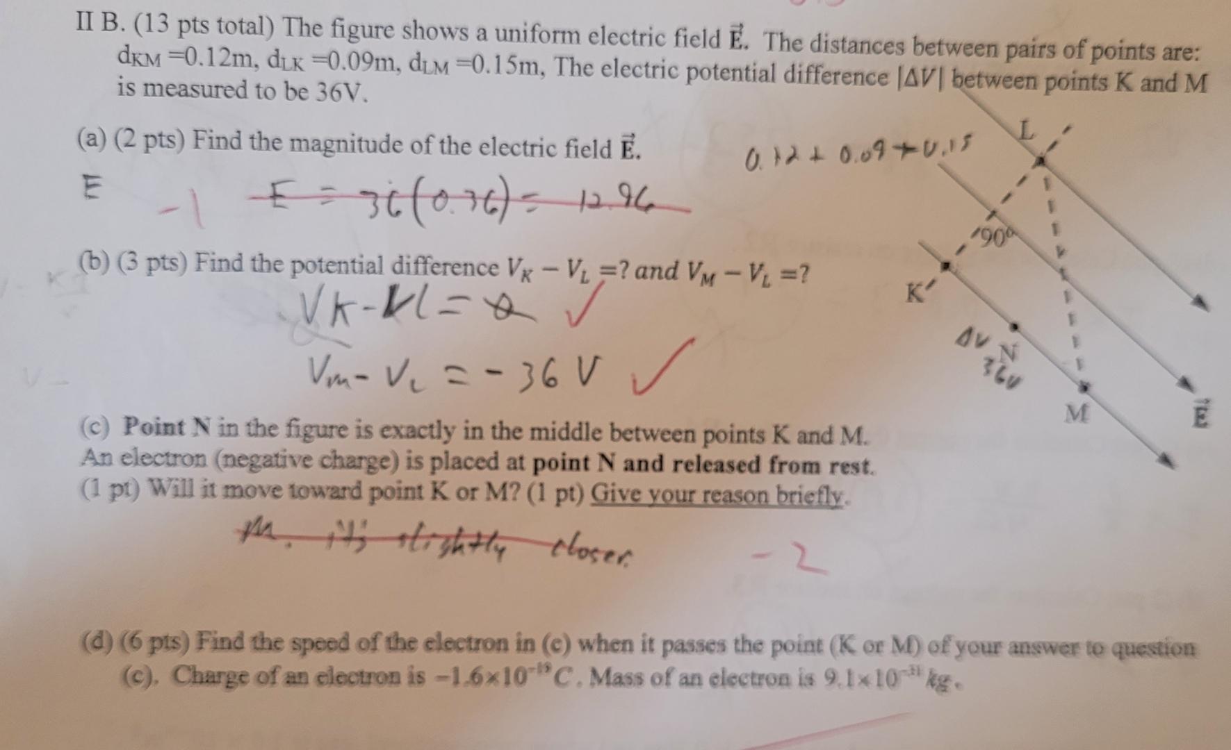 Solved he figure below shows a uniform electric field | Chegg.com