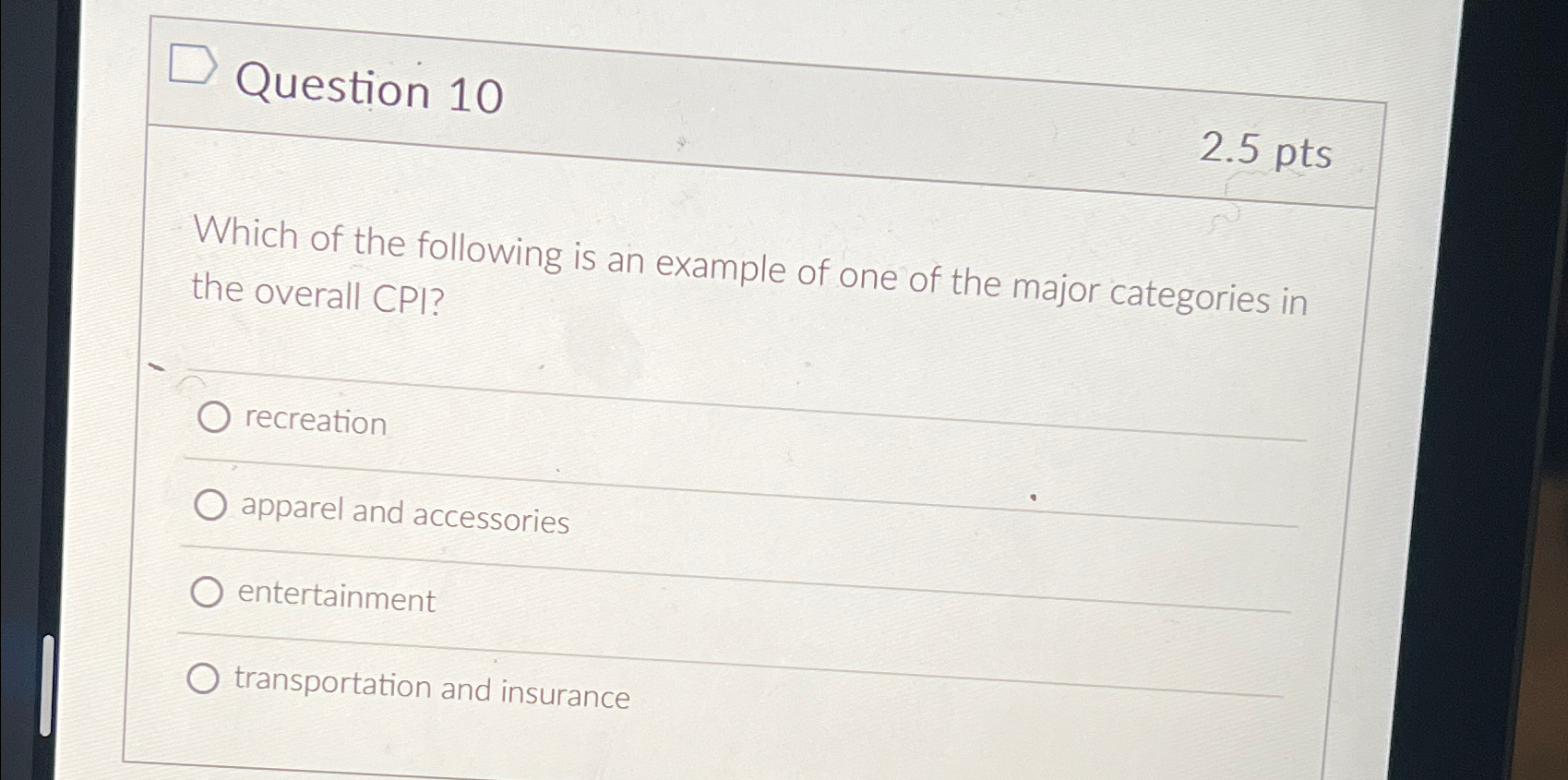 Solved Question 102.5ptsWhich of the following is an example | Chegg.com