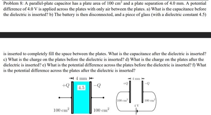 Solved Problem 8: A parallel-plate capacitor has a plate | Chegg.com