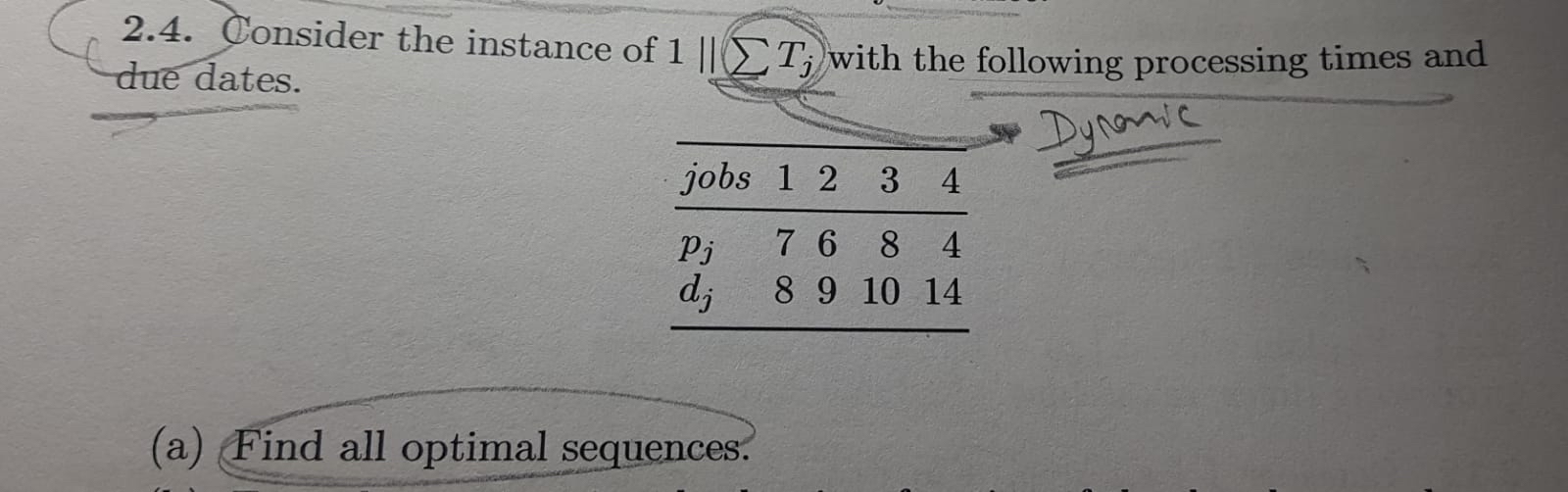 Solved 2.4. ﻿Consider the instance of 1||(∑??Tj) ﻿with the | Chegg.com