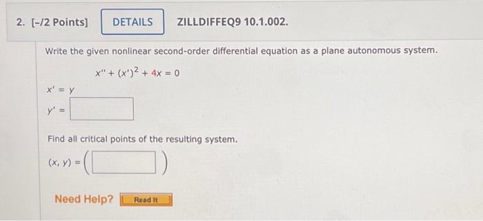 Solved Write The Given Nonlinear Second Order Differential