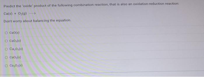 Solved Predict the "oxide" product of the following | Chegg.com
