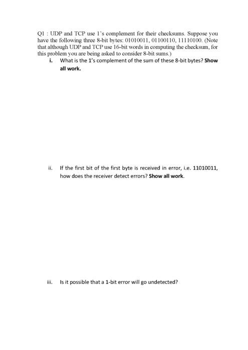 Solved Qi Udp And Tcp Use Is Complement For Their 0957